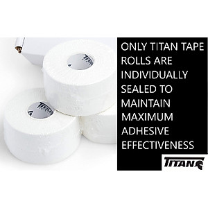 Titan Athletics - 12 Pack of Premium Quality White Athletic Tape/Sports Tape - 1.5 Inch x 45 Feet Per Roll - 100 Percent Cotton with Zinc Oxide - Easy Tear Zig Zag Design and No Sticky Residue
