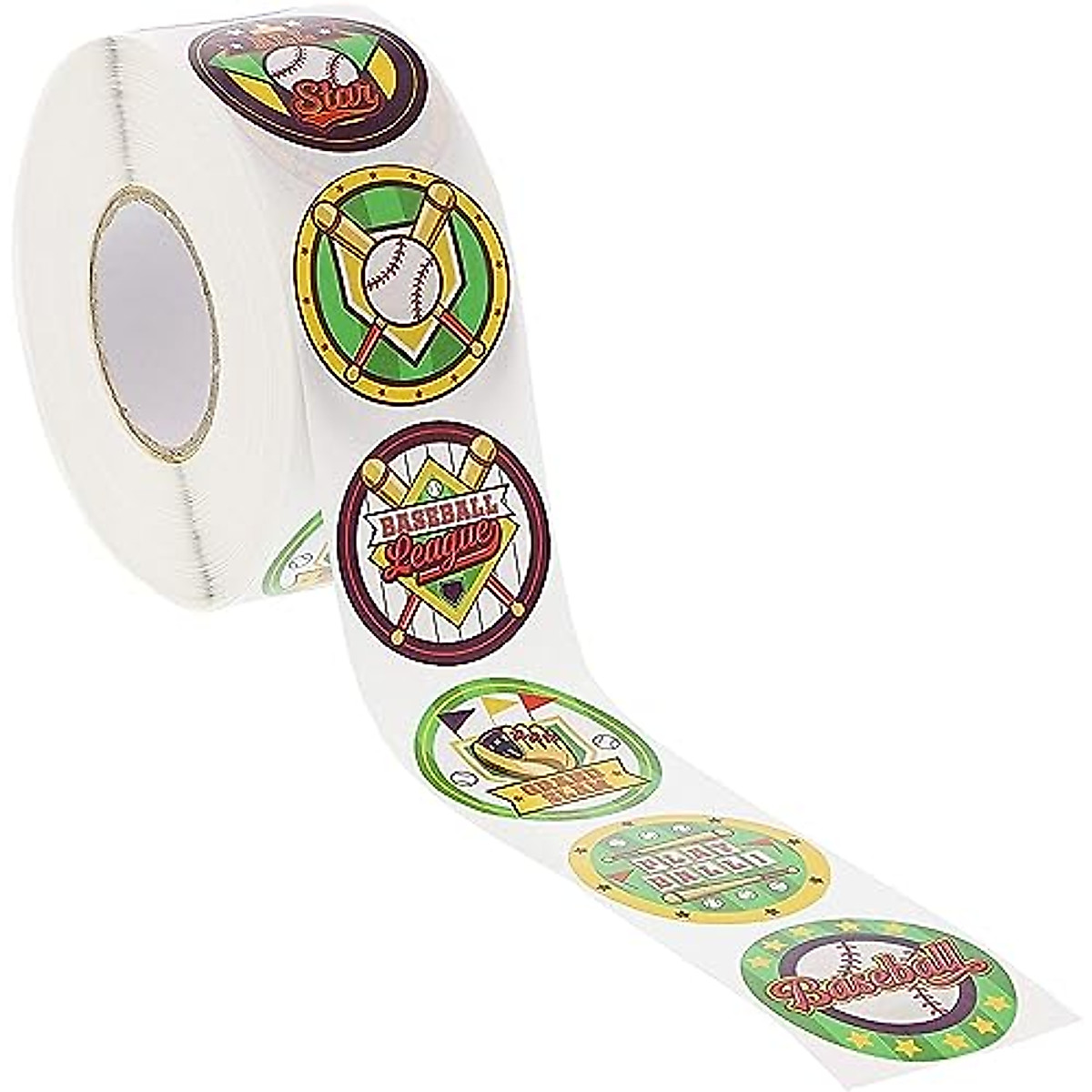 1000 Count Stickers, Assorted Designs Sticker Roll, Baseball