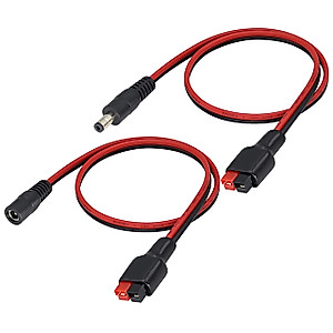 HCFeng 14AWG DC 5521Male/Female Power Plug to an-der-Son Cable 45A Solar Connector to DC5.5X2.1MM Cable Compatible with an-der-Son Port for Generator Battery and Foldable Solar Panel[60CM/2Ft]