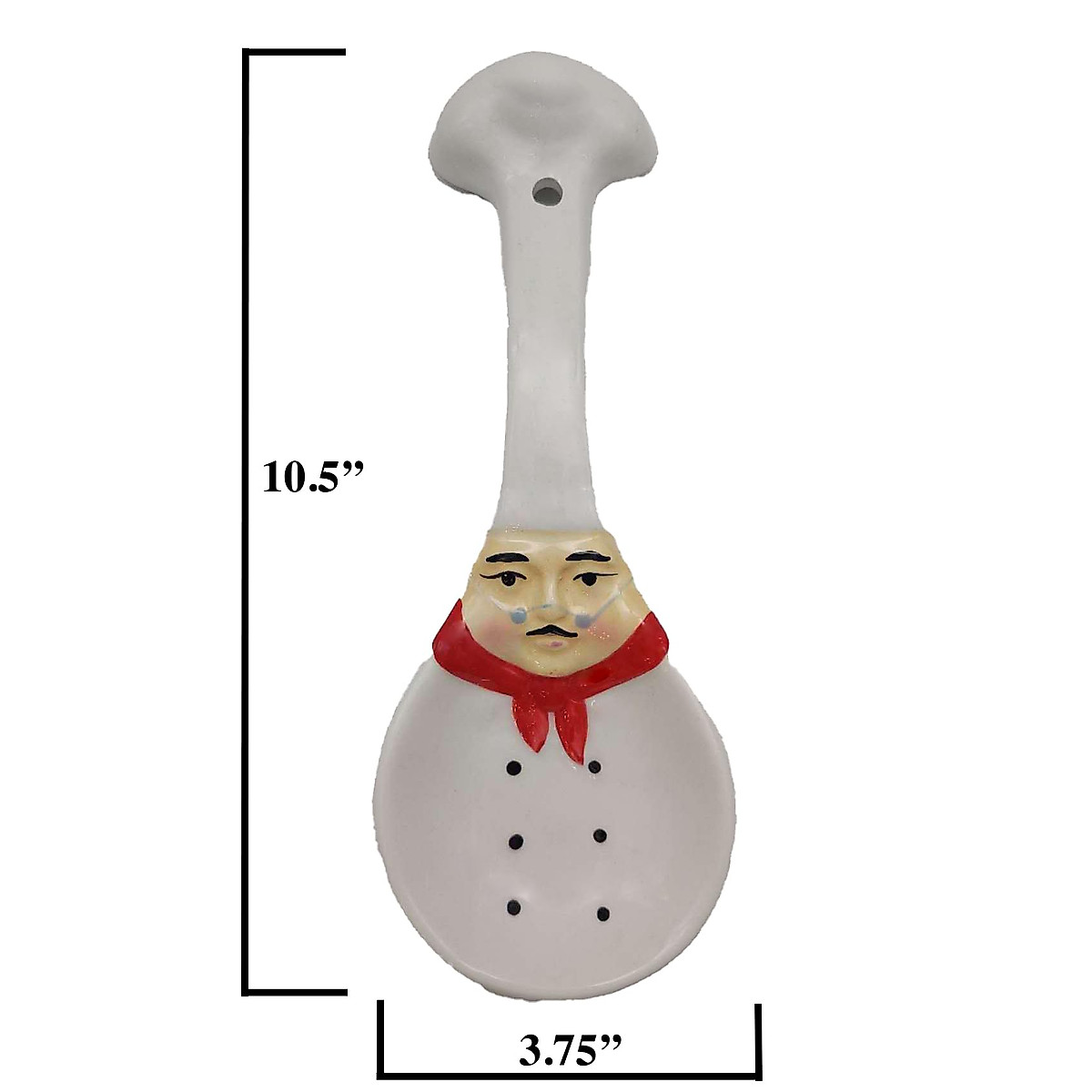 ACK Plump Bistro White Chef Hand Painted Ceramic Spoon Rest,Cooking Spoon Holder for Kitchen Counter, Utensil Rest for Spoon, Ladle, Spatula, Kitchen Décor
