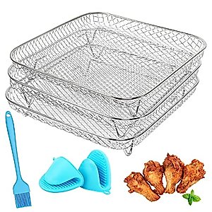 8 inch Air Fryer Rack for Instant Vortex Air Fryer, Philips,COSORI Air Fryer, Stackable Square Rack,Stainless Steel Multi-Layer Dehydrator Air Flow Rack,Air Fryer Accessories