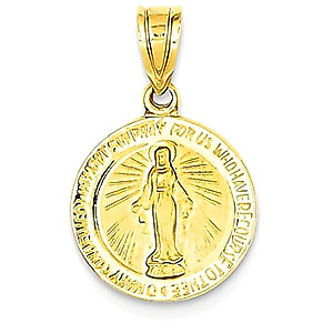 IceCarats 14K Yellow Gold Our Lady of Miraculous Medal Blessed Virgin Mary Necklace Charm Pendant 20mm x 13mm Only