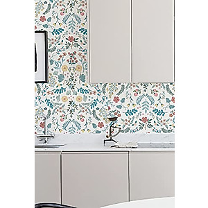 JiffDiff Boho Peel and Stick Wallpaper Floral Wallpaper Vintage Textured Wallpaper for Bedroom, Contact Paper Peel and Stick Kitchen Cabinet Furniture Nursery Renter Friendly Wallpaper