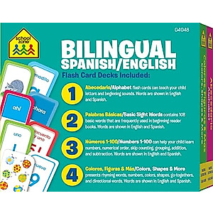 School Zone Bilingual Spanish/English Flash Card Set: Tarjetas de Índice Bilingües Español/Inglés, Alphabet, Sight Words,: Numbers 1-100, Colors & ... Immersion (Spanish) (Spanish Edition)
