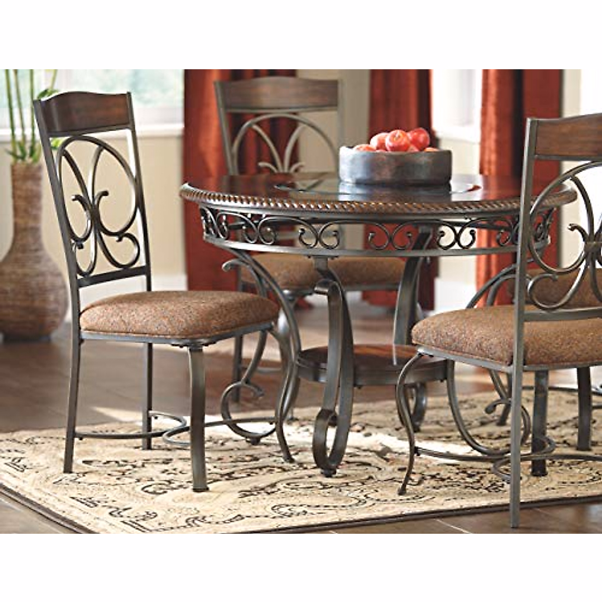 Signature Design by Ashley Glambrey Old World 45" Round Glass Top Dining Table, Brown