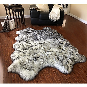 LAMBZY Faux Sheepskin Super Soft Free Shape Silky Shag Rug, Luxury Shaggy Silky Plush Carpet for Bedrooms Rugs Living Room Sofa Floor Rugs (4 Pelts 4'x6', 120cm X 180cm White with Black Tips)