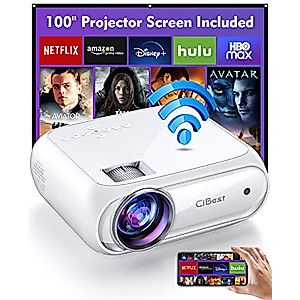 Cibest WiFi Projector Native 1080p, 8000L Mini Projector with High Contrast of 9000:1, Full HD Projector Compatible with iPhone, Android, TV Stick, etc. Comes with Projector Screen