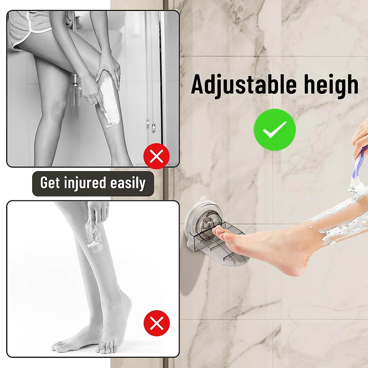 ENUODA Shower Foot Rest with Powerful Non-Slip Suction Cup Waterproof Shower Stool for Inside Shower Shaving Legs Suitable for People Who Need to Keep Body Balance (Reusable, No Drilling)