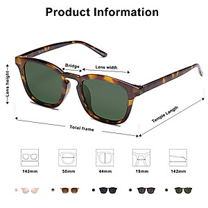 SOJOS Polarized Sunglasses for Women Men Classic Vintage Style Shades SJ2155 with Tortoise Frame/Green Lens