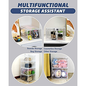 Lzerking Shoe Organizer 8 Pack with Magnetic Doors, Thickened Sturdy Boxes, Stackable Shoe Containers for Sneakers, Boots, Hats, Bags; Fits up to US Size 12 (13.3x10.5x7.4, White)