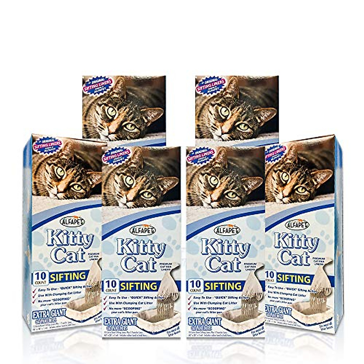 Alfapet Kitty Cat Pan Disposable, Sifting Liners- 60 count + 1 Transfer Liner-For Large, X-Large, Giant, Extra-Giant Size Litter Boxes-Included Rubber Band for Firm, Easy Fit - Pack of 6