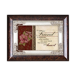 Cottage Garden True Friend Reaches Hand Touches Burlwood Jewelry Music Box Plays What Friends are for