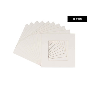 Textured White Acid Free 12x12 Square Picture Frame Mat with White Core Bevel Cut for 8x8 Pictures - Fits 12x12 Frame - Pack of 25 Matboard Show Kits With Acid Free Backings & Clear Bags