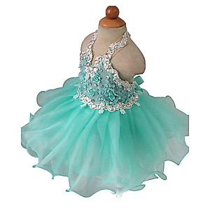 Jenniferwu EB040A Infant Toddler Baby Newborn Little Girl's Pageant Party Birthday Dress Aqua Blue Size 12-18M