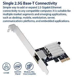 IO CREST 2.5 Gigabit Ethernet PCI Express PCI-E Network Interface Card 10/100/1000/25000 Mbps RJ45 LAN Intel I225 Chipset, Black (SY-PEX24076)