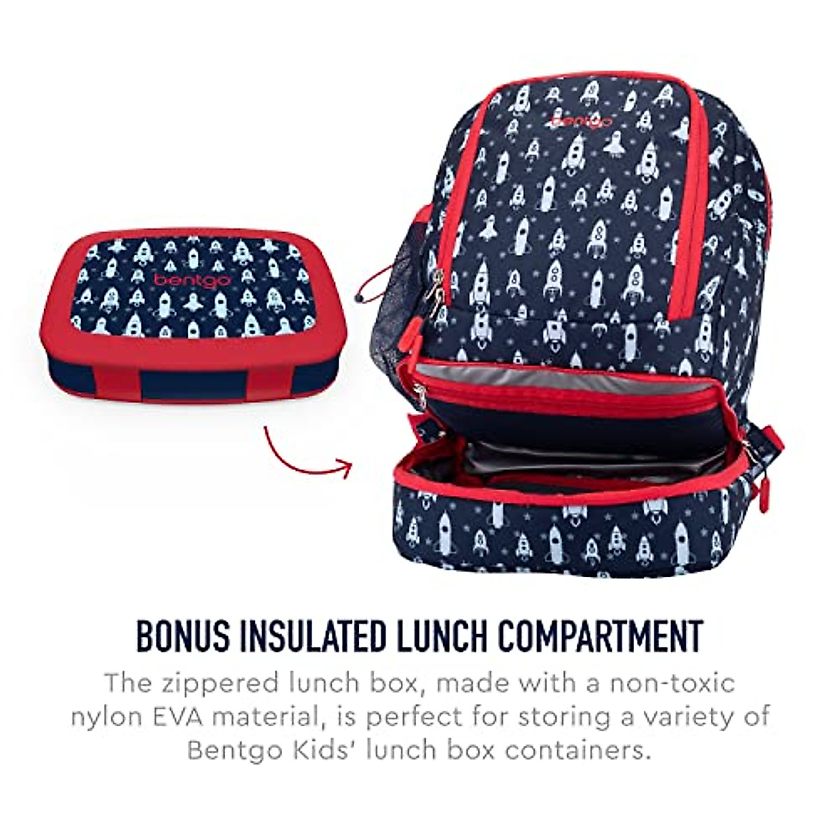 Bentgo 2-in-1 Backpack & Insulated Lunch Bag Set With Kids Prints Lunch Box (Space Rockets)