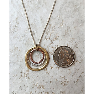 Of Earth and Ocean HANDMADE Sunrise Pendant Necklace, Triple Circles in Tri-Tone Copper, Brass, and Silver