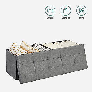SONGMICS Storage Ottoman, Foldable Storage Bench, 15 x 43 x 15 Inches, Flipping Lid, 660 lb Load Capacity, for Entryway, Living Room, Bedroom, Ash Gray ULSF71G