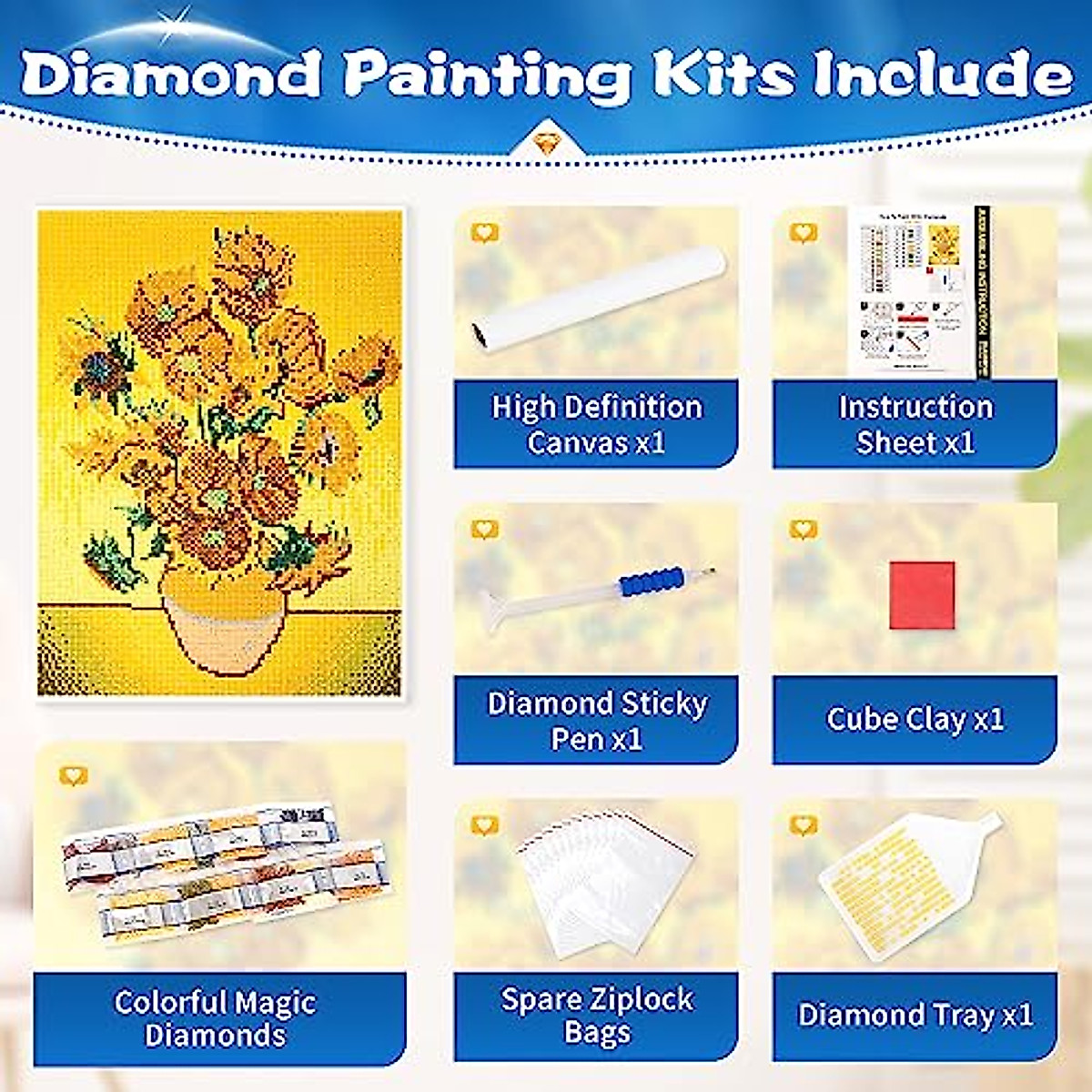 FIXSMITH Diamond Painting Kits, Sunflower Diamond Art Painting Kits for Adults Kids Beginners,12x16 inch,Full Drill DIY Art Paintings Kit,Ideal Gifts for Family Friends,Perfect for Home Wall Art Decor