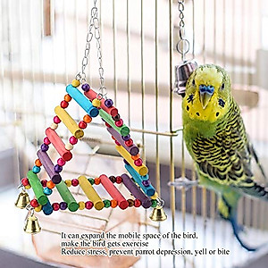 Parrot Swing Toys, Triangle Climbing Ladders Hanging Bell Toy Colorful Wood Beads Bird Perch for Parakeet Cockatiel Macaw African Grey Cockatoo Lovebird Finch