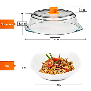 Bezrat Microwave Tall Glass Plate Cover For Food | Splatter Guard Lid with Easy Grip Silicone Handle Knob & Steam Vents | 100% Food Grade | BPA Free and Dishwasher Safe | Plates and Bowls 10 x 3 Inch