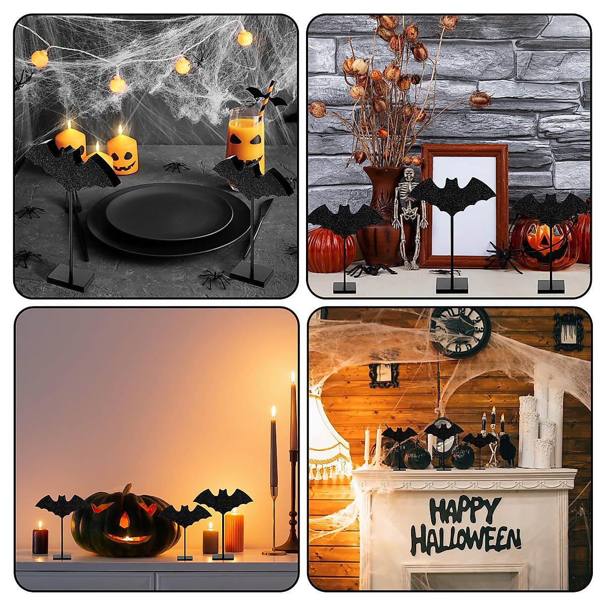 3 Pcs Halloween Standing Table Decor Wood Tiered Tray Table Decorations Ghost Cat Bat Candy Corn Table Centerpiece Tall Block Sign Set for Halloween Party Home (Bat)