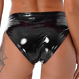 ACSUSS Women Shiny Sexy Shorts Pole Dance Club Shorts Rave Booty Shorts Latex High Cut Bottoms Black Large