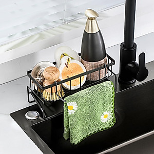 YISMAN Sink Holder for Sponge, Dish Brush, Soap, Scrubber, Dishcloth, No Punching,with Detachable Hanging Rod,Grey
