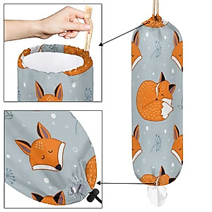 Animal Fox Plastic Bag Holder, Fox Flower Grocery Bag Storage Holder Hanging Garbage Shopping Bag Trash Bags Organizer for Kitchen Home