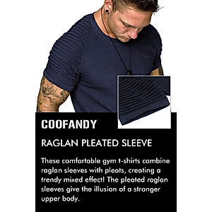 COOFANDY Mens Stylish Shirts Pleated Sleeve Fashion Hip Hop Tee Navy Blue L