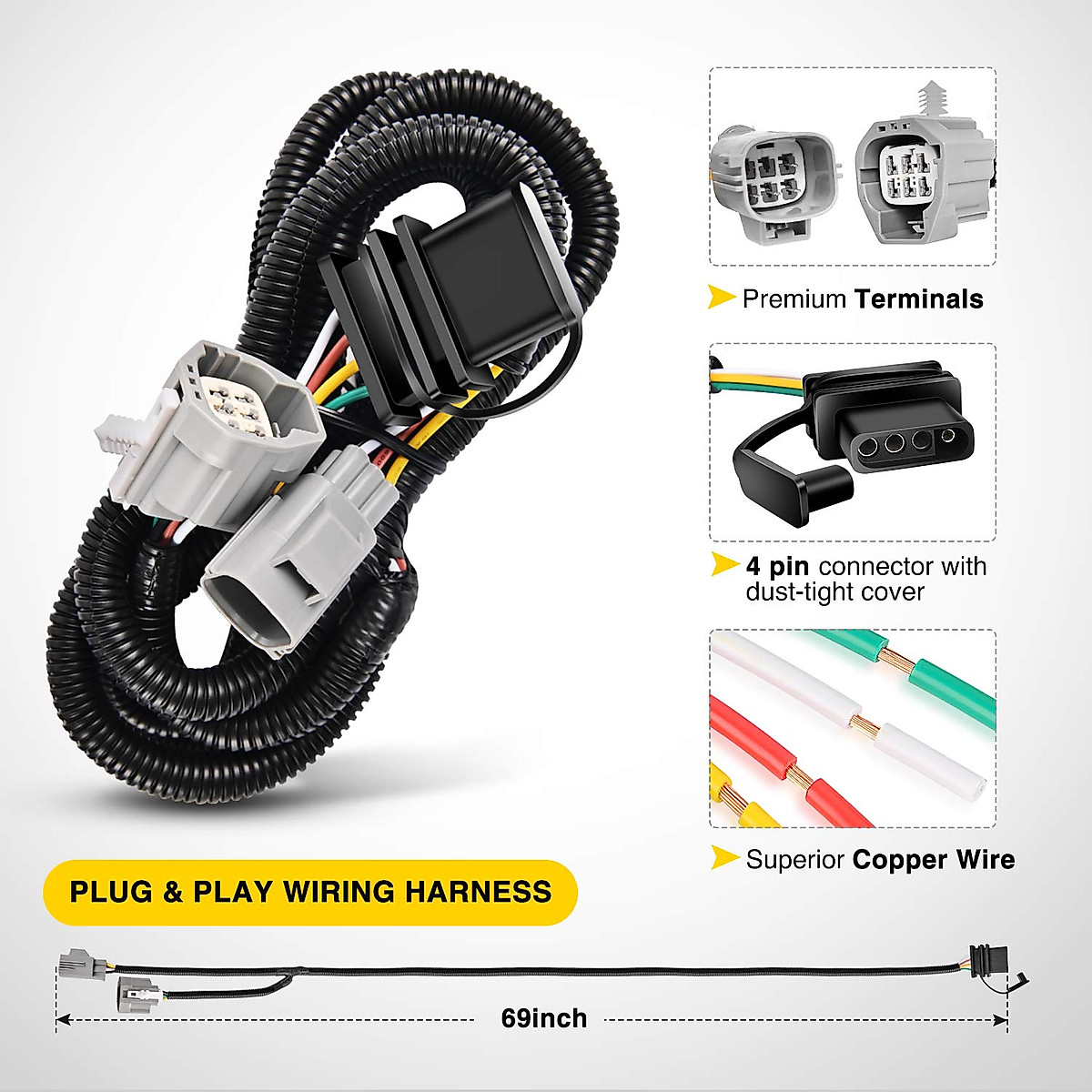 Nilight - JK-61A 2" inch Rear Bumper Tow Trailer Hitch Receiver Kit, Compatible for 2007-2018 Jeep Wrangler JK 4 Door & 2 Unlimited, w/4-Pin Wiring Harness (Exclude JL Models)