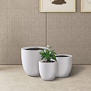 Kante 18", 14", and 10" W Pure White Concrete Round Planters (Set of 3), Outdoor Indoor Modern Planter Pots, Lightweight, Weather Resistant, Seamless with Drainage Hole (RC0050ABC-C80011)