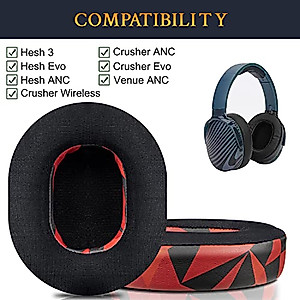 SOULWIT Cooling-Gel Earpads Cushions Replacement for Skullcandy Hesh 3/ANC/Evo & Crusher Wireless/ANC/Evo & Venue ANC Over-Ear Headphones,Ear Pads Cushions with Noise Isolation Foam - Red Storm