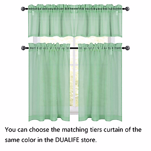 DUALIFE Mint Green Sheer Valances for Windows 52 Inches Wide 18 Inches Long - 2 Panels Light Filtering Voile Window Valances for Basement with Rod Pocket