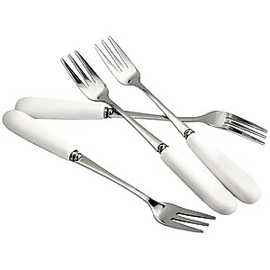 MEIYAHOME Fine Dessert Forks 18-10 Stainless Steel Fruit Fork(Creative White Ceramic Handle) Tasting Forks, 3-Tine Forks, sus304 6inch (4 Pcs)