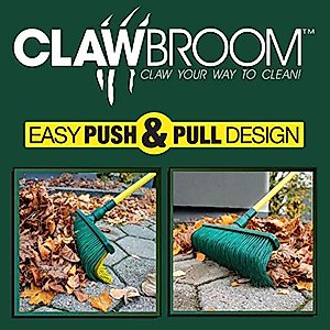 Claw Broom - Easy Push and Pull Design for Raking and Sweeping Indoor Outdoor - Adjustable Handle 38" - 62" - Curve Claw bristles - Dust, Leaves, and Light Snow are Swept Away in a Jiffy