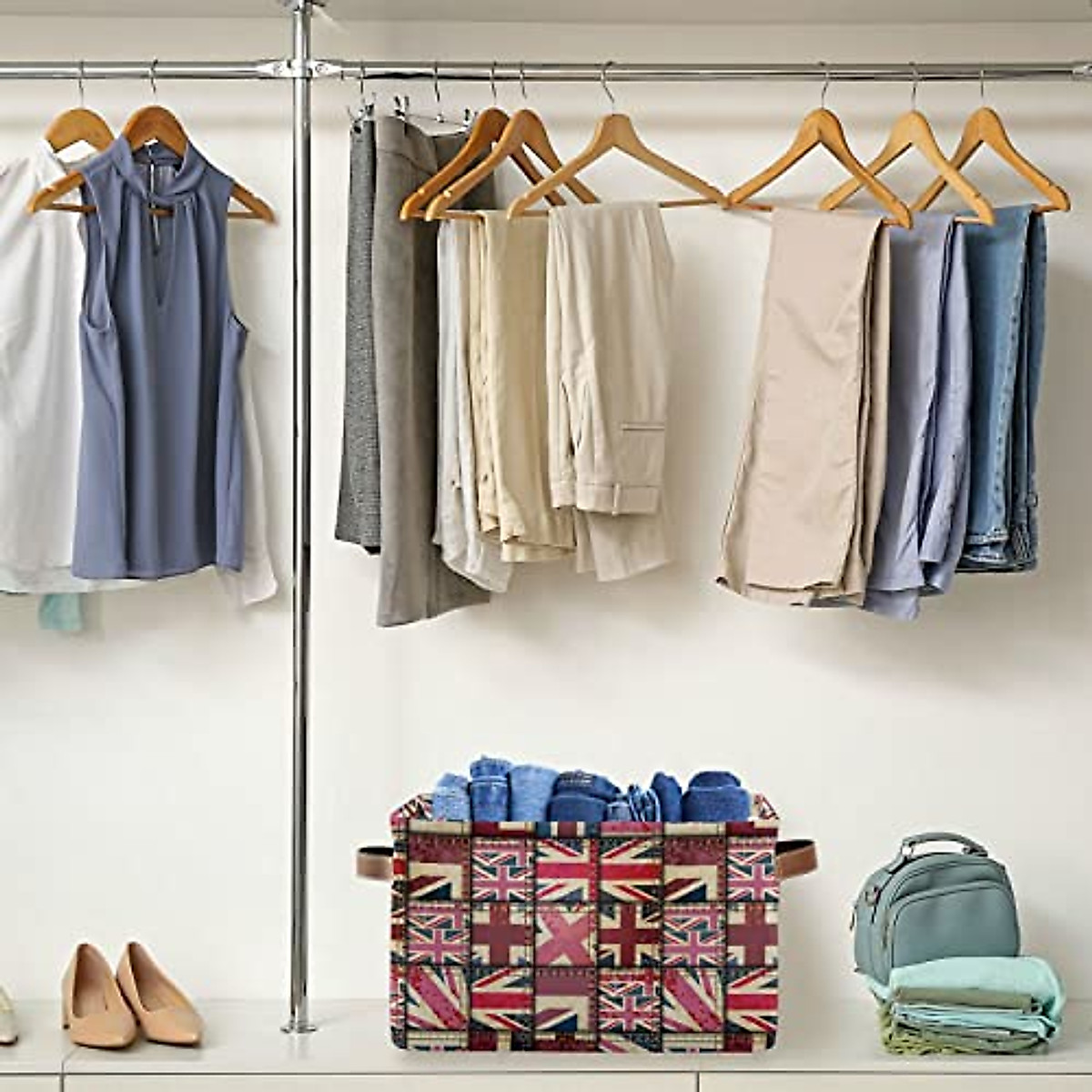 ALAZA Vintage British Flag Union Jack 3D Large Storage Basket with Handles Foldable Decorative 1 Pack Storage Bin Box for Organizing Living Room Shelves Office Closet Clothes