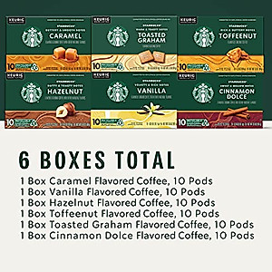 Starbucks K-Cup Coffee Pods—Flavored Coffee—Variety Pack for Keurig Brewers—Naturally Flavored—100% Arabica—6 boxes (60 pods total)
