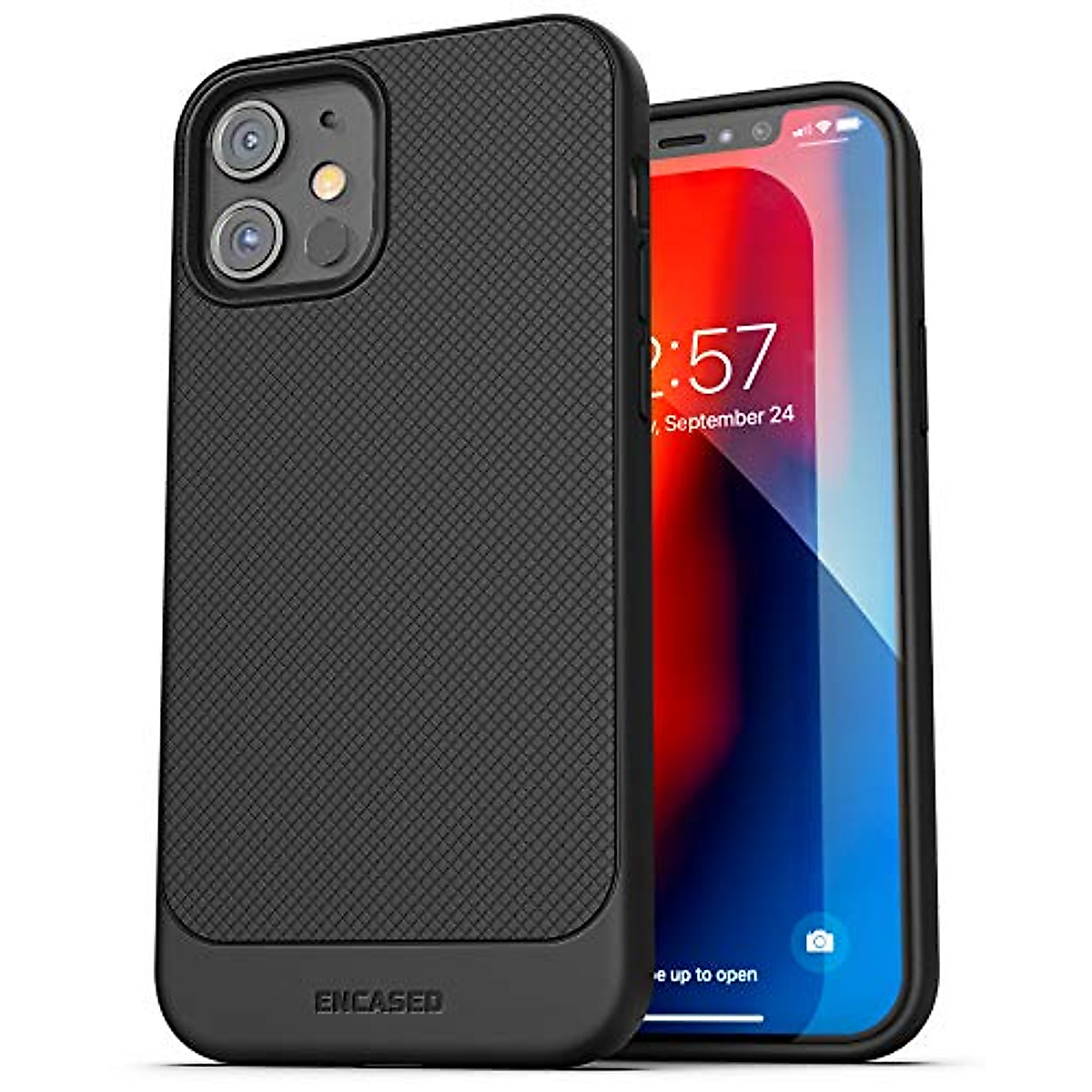 Encased Compatible with iPhone 12 Belt Clip Case (Thin Armor) Slim Grip Cover with Holster - Black