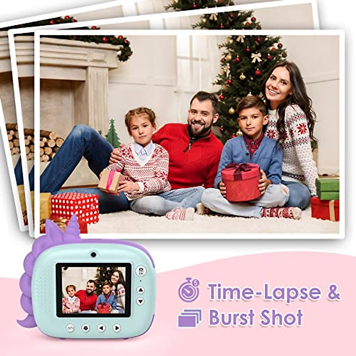HiMont Kids Camera Instant Print, Digital Camera for Kids with Zero Ink Print Paper & 32G TF Card, Selfie Video Camera with Color Pens & Photo Clips for DIY, Gift for Girls Boys 3-12 Years Old (Green)
