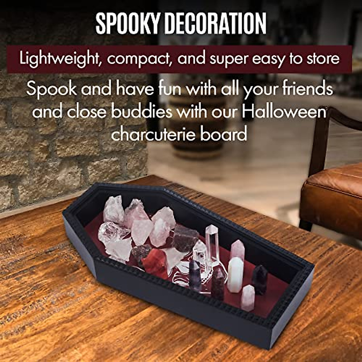 CEFRECO Wooden Coffin Tray - Gothic Halloween Serving Trays - Spooky Goth Home Decor for Makeup Organizer for Vanity - Crystal Tray Holder for Stones Display - Witchy Gifts for Women