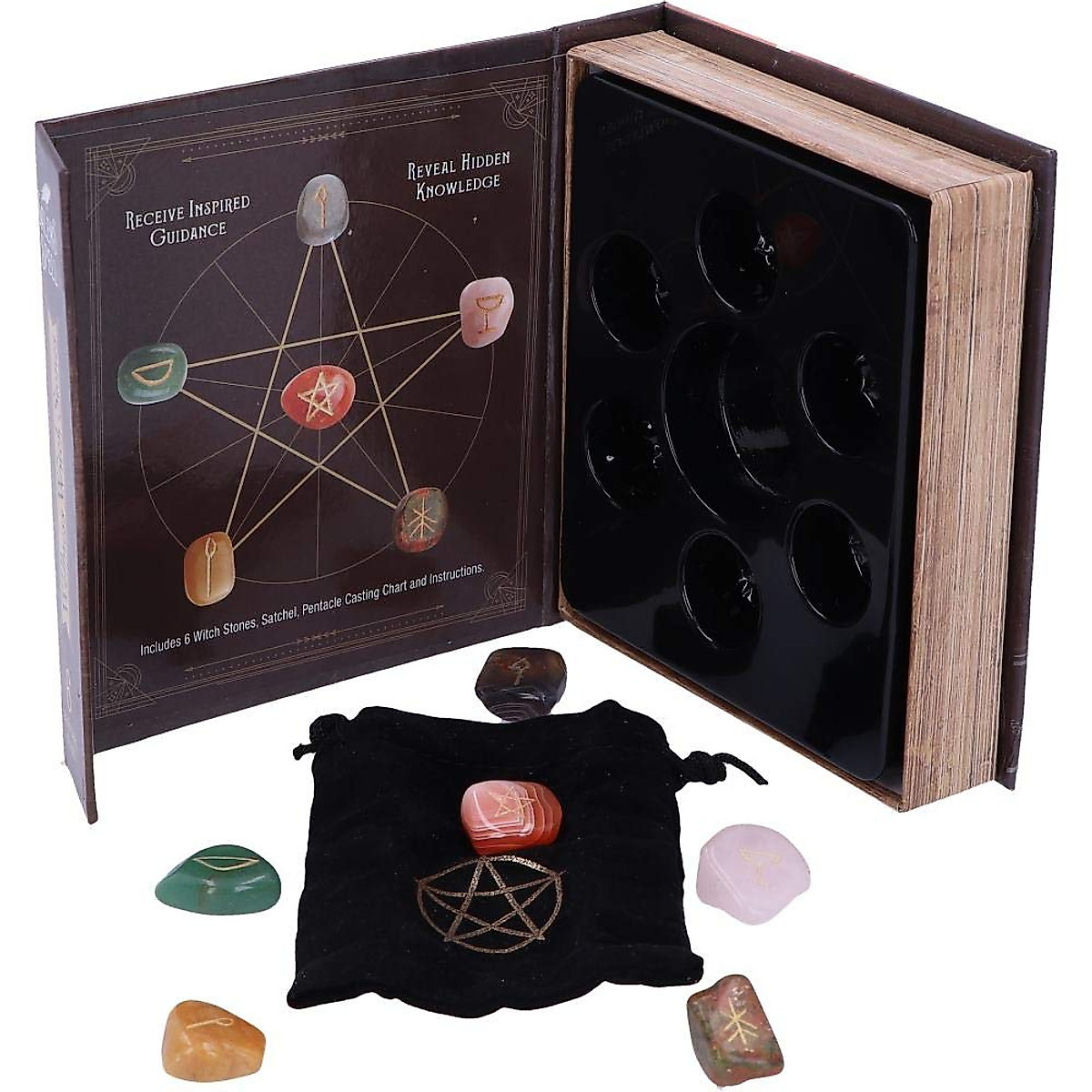 Nemesis Now Salem's Spell Kit Set of Six Witches Wellness Stones in Decorated Box, Brown, One Size