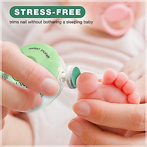 JAYL Baby Nail Trimmer Electric - Baby Nail Clippers with 10 Grinding Pads for Trim - Baby Nail File for Infants, Toddlers, Kids and Adults - Fingernail Clipper - Round Design (Green)