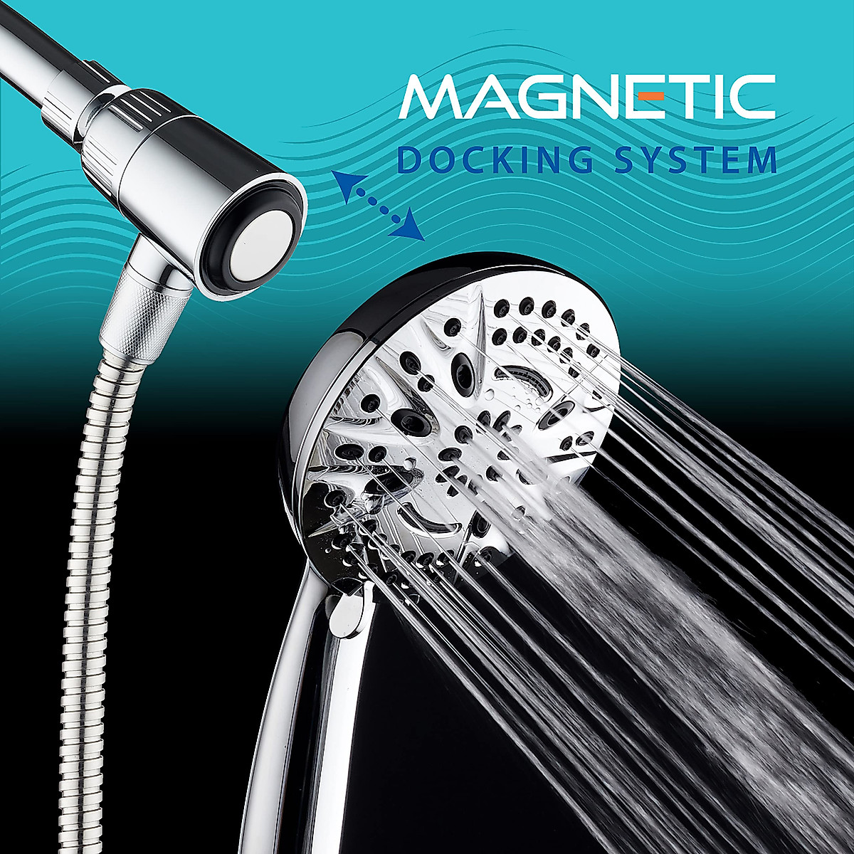 AquaDance New Magnetic Guidance Docking System - High-Pressure 8-setting Handheld Shower Head with Giant 5 inch Face, Magnetic Bracket, Extra-long 72 inch Stainless Steel Hose/All Chrome Finish