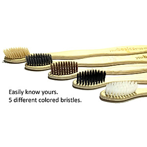 Bamboo Toothbrushes (5-pack) - Family Pack of 4 +1 Toothbrushes - Adult and Kids Toothbrush sized - Bamboo Toothbrush Soft Bristle - Natural Toothbrush - Wood Toothbrush - Better for the planet.