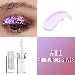 CHARMACY Multichrome Liquid Glitter Eyeshadow, Color Changing Eyeshadow, Metallic Pigmented Long Lasting with No Crease Sparkling Eyeshadow Chameleon Makeup (Pink-Purple-Sliver #11)