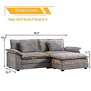 85.8" Modern Sectional Couch Sofas for Living Room, Chenille Fabric Double-Upholstered Comfy Sleeper Sofa, Wide Loveseat Couches with Chaise for Bedroom, Apartment, Office (Light Grey)
