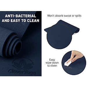 Clever Yoga Mat BetterGrip Eco-Friendly Recyclable Non-Slip and Durable TPE 6mm or 1/4" Thick - (Black)