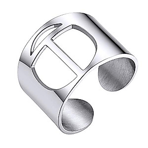 ChainsHouse Personalized Stainless Steel Bold Initial A-Z Letter Open Ring Adjustable Women Statement Rings Party Open Alphabet Cuff Rings(Letter T)