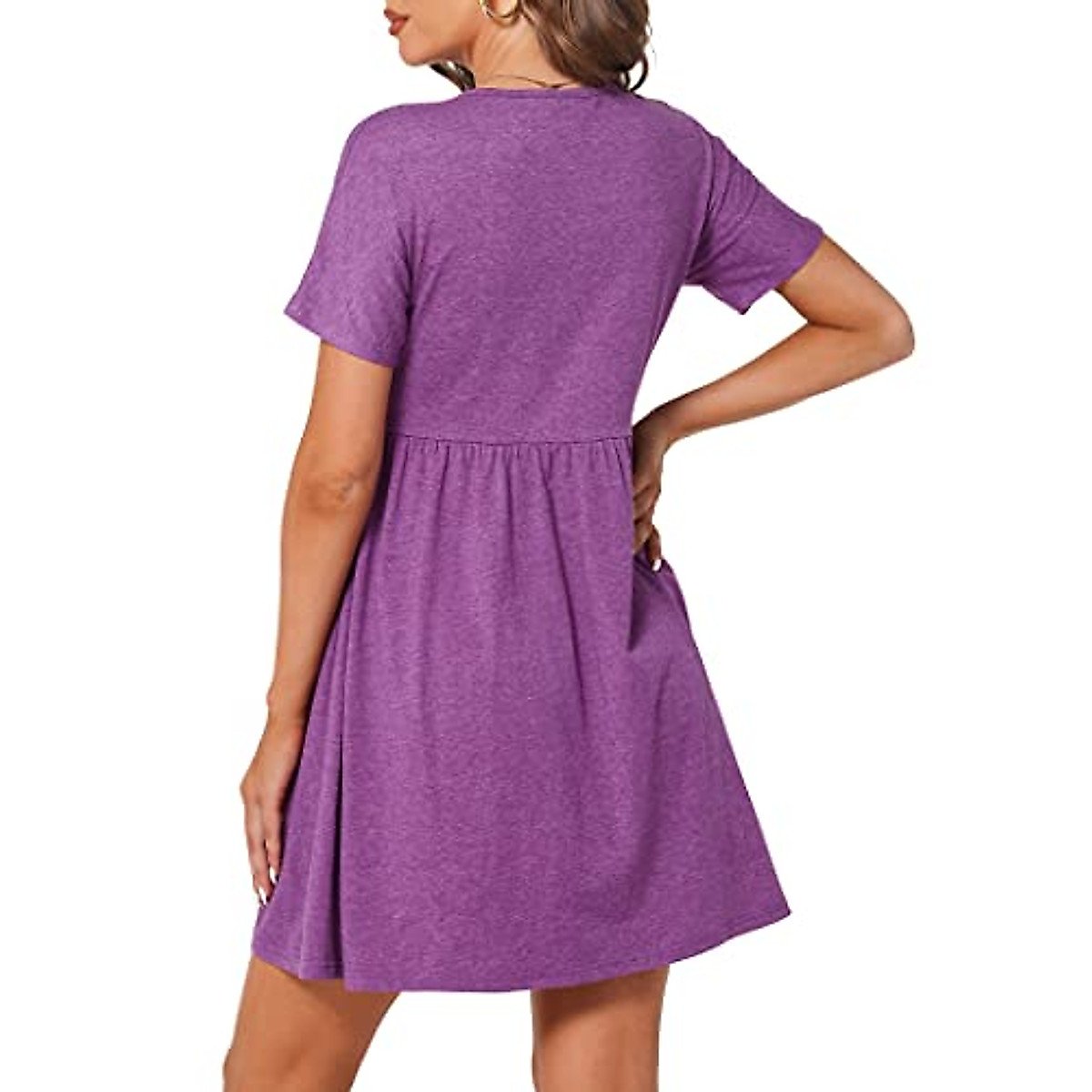 HOTOUCH Women's Plus Size Short Sleeve V-Neck Dresses Casual Loose Swing T-Shirt Dress Purple